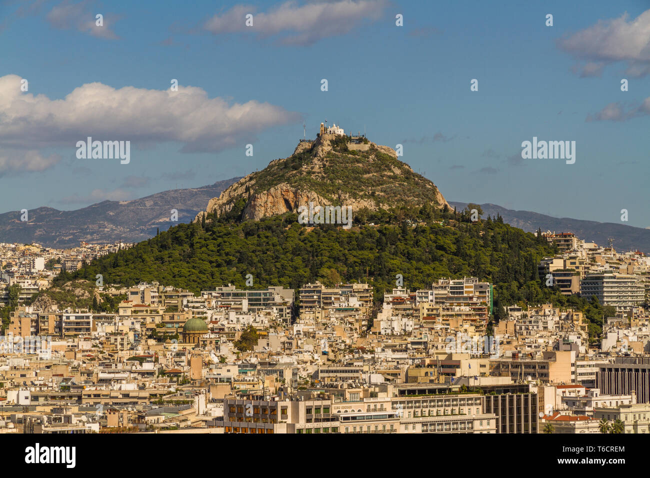 City scape of Athens in Greece, with lycabettus hill from the Acropolis ...
