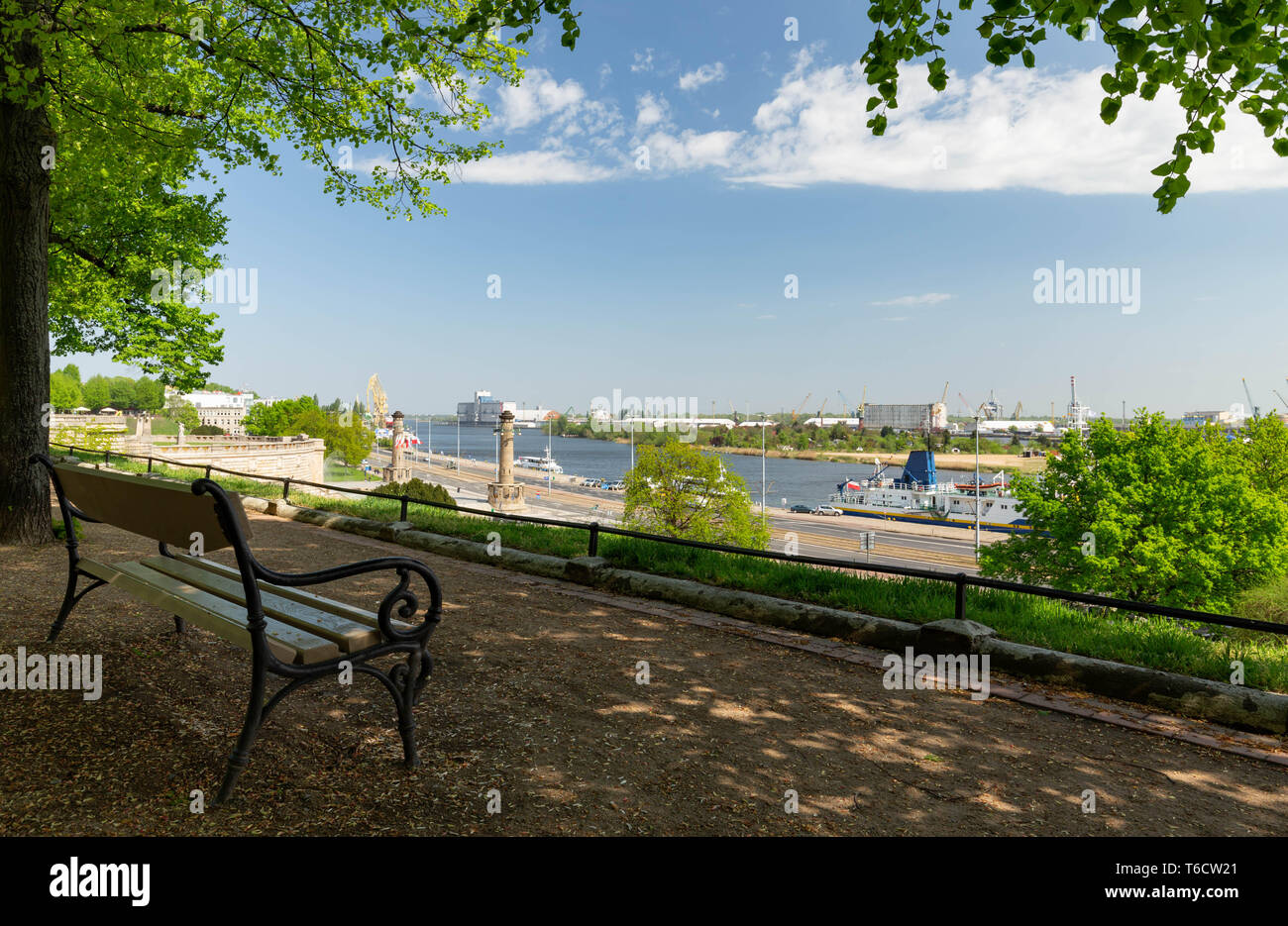 Szczecin, View on Chrobry embankment the Odra River and boulevards ...