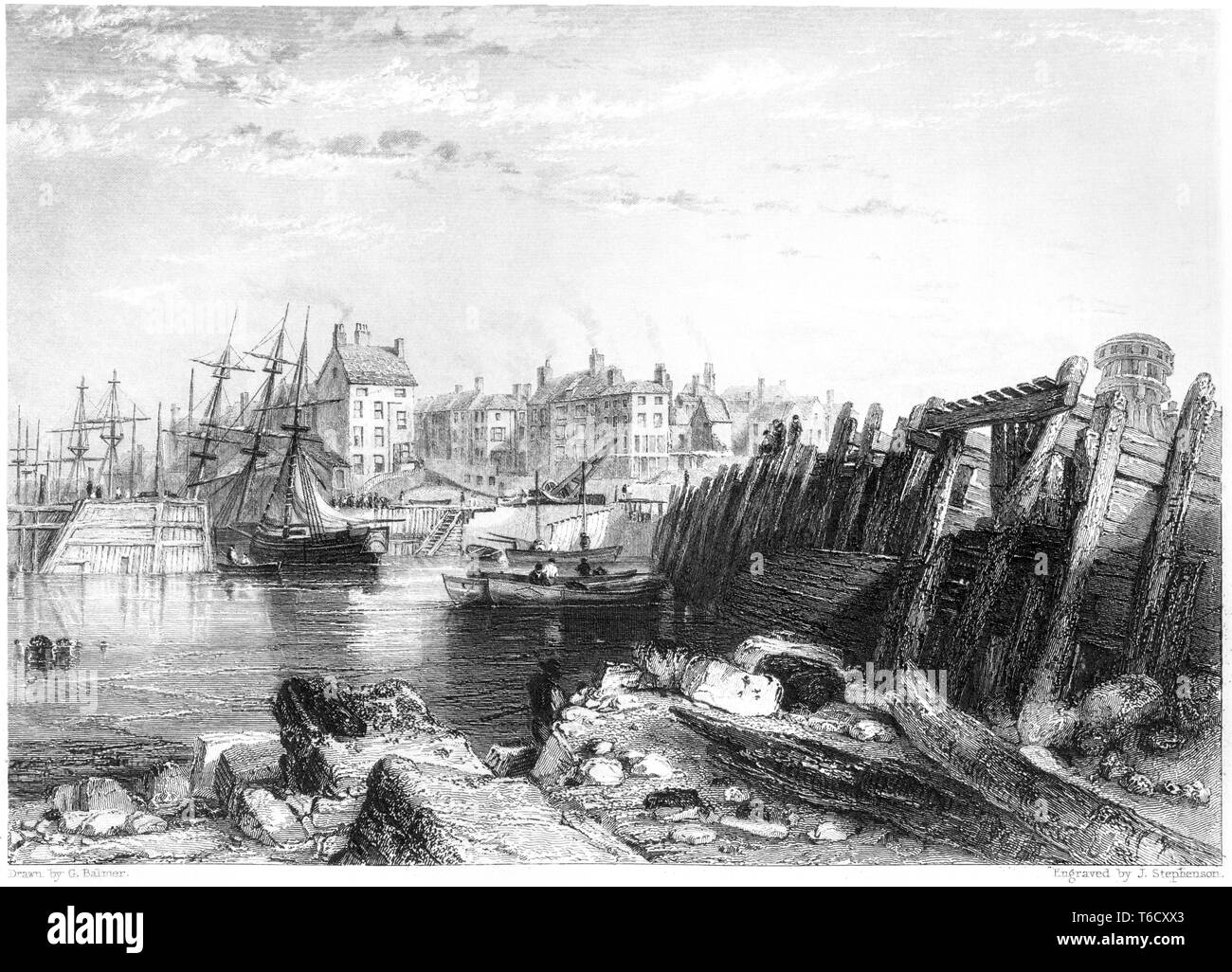 An engraving of Burlington Quay, Bridlington scanned at high resolution ...