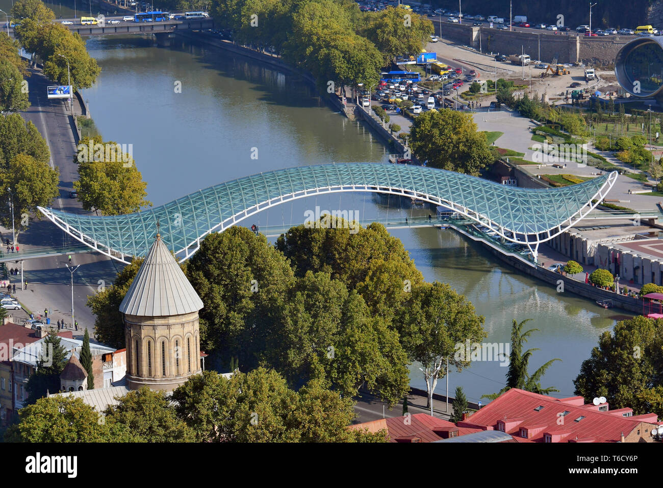 The Bridge of Peace, a pedestrian bridge spanning the Mtkvari River ...