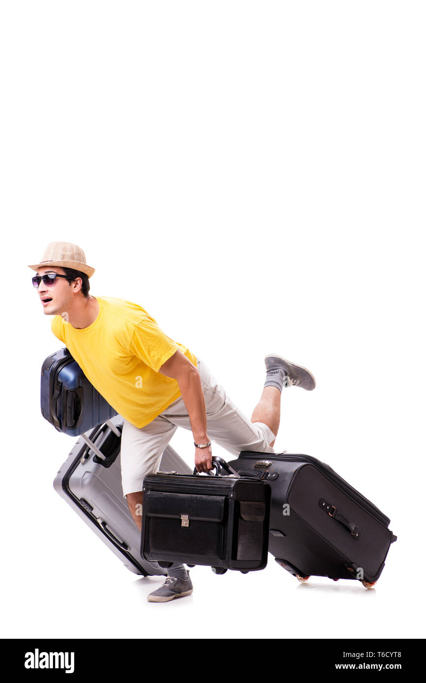 Happy young man going on summer vacation isolated on white Stock Photo ...