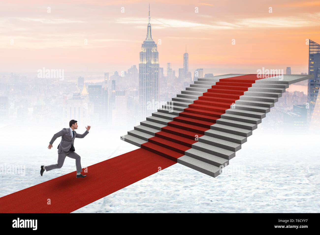 Young businessman climbing stairs and red carpet Stock Photo - Alamy