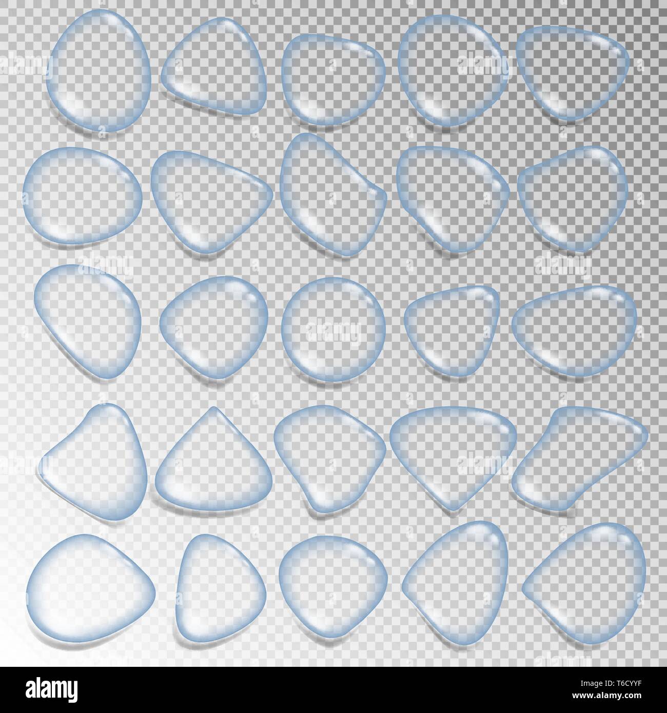 Set of realistic clear water drops. Various shapes for water condensate ...