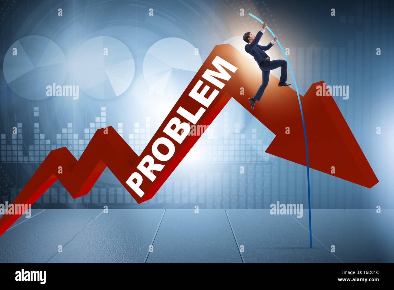 Businessman pole vaulting over problems in business concept Stock Photo - Alamy