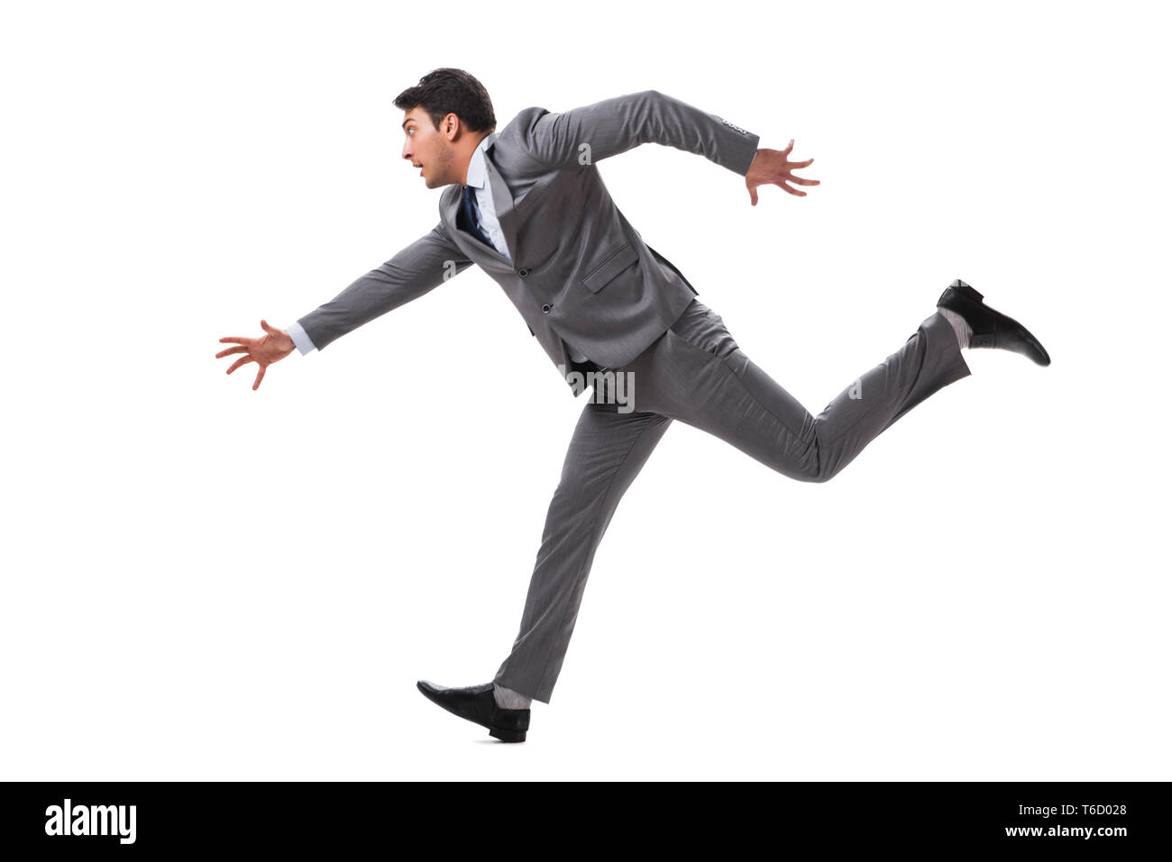 Young businessman running forward isolated on white Stock Photo - Alamy