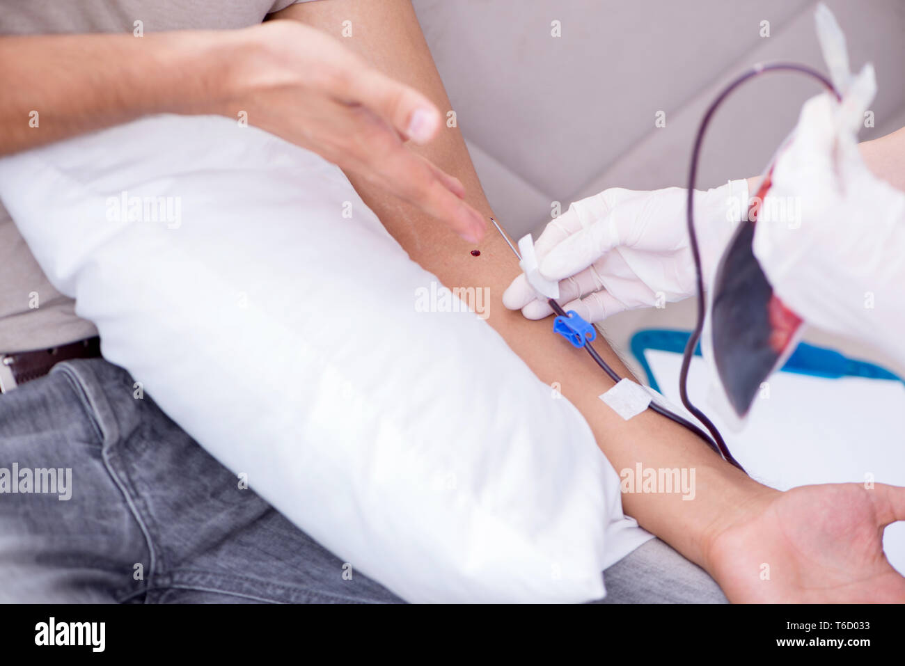 Patient getting blood transfusion in hospital clinic Stock Photo - Alamy