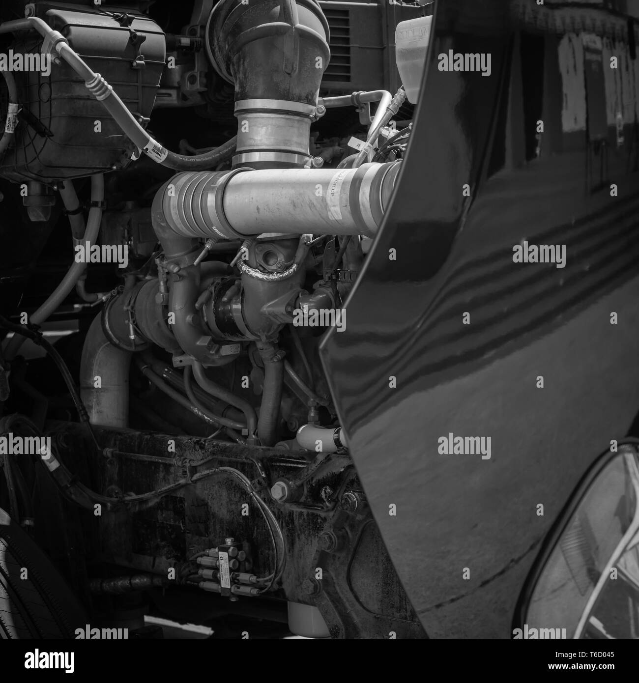 Fully-electric class 6 delivery truck open hood with engine inside ...