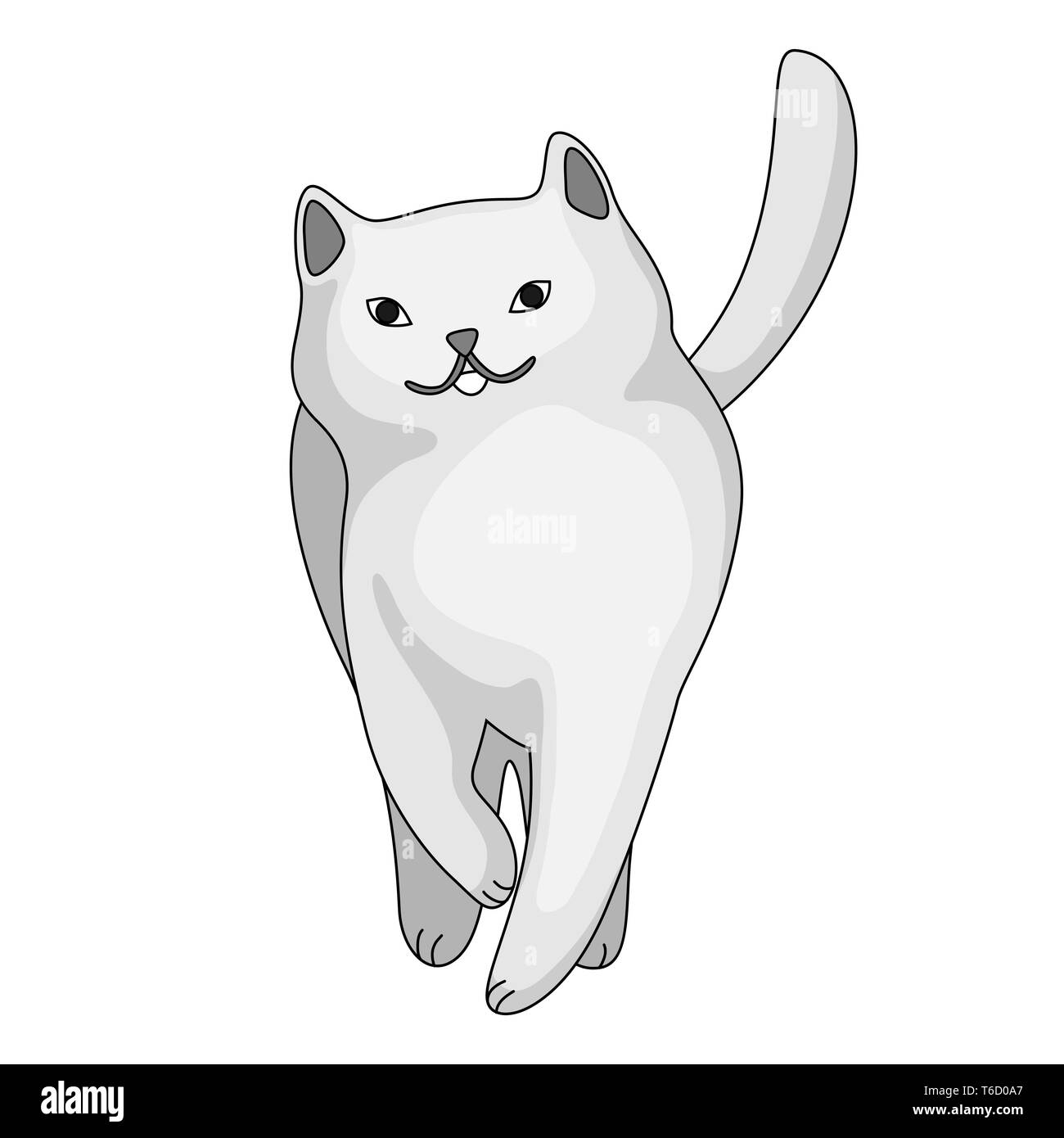 Stylized illustration of cartoon white cat. Cute pet on white ...