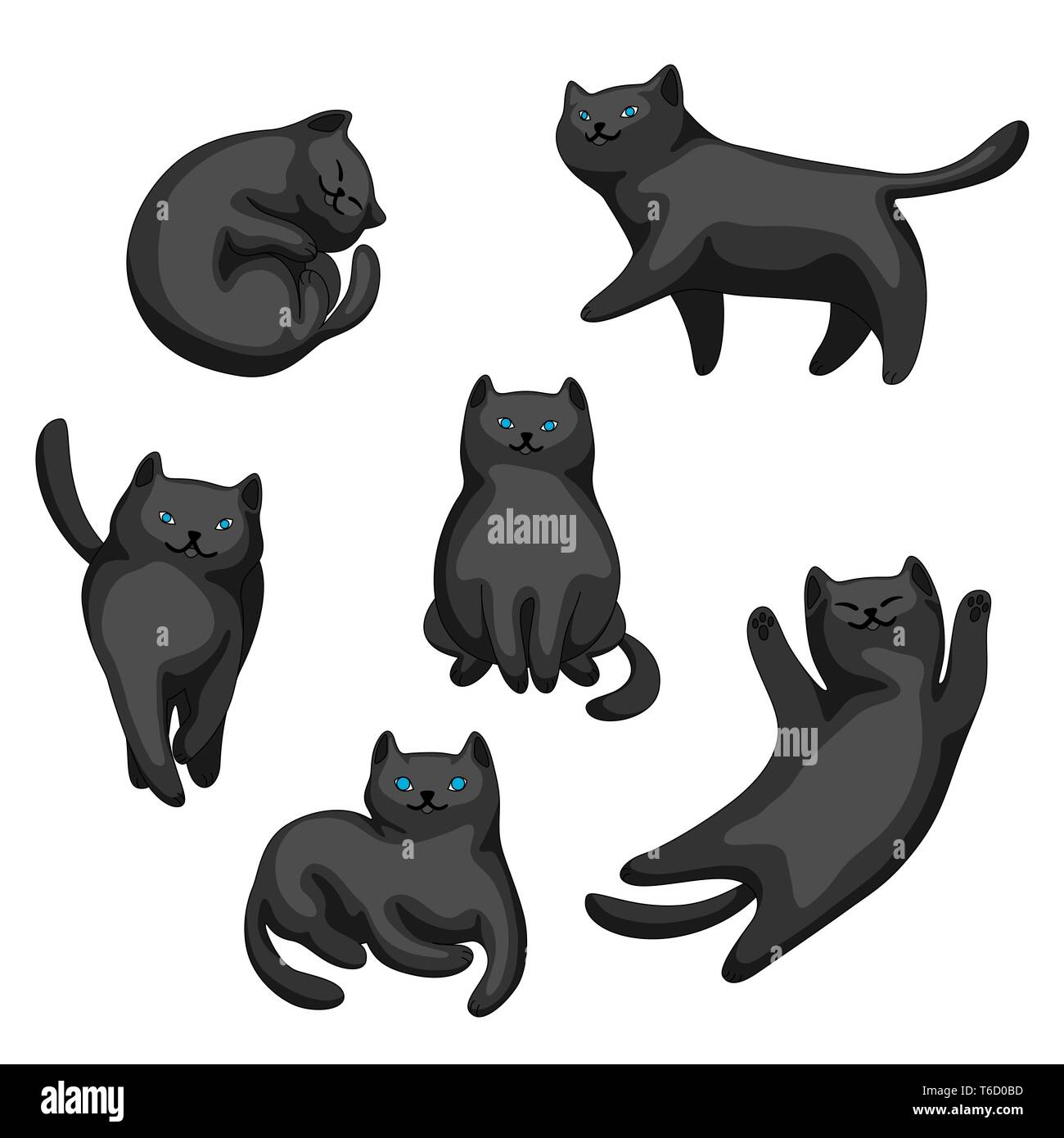 Set of cartoon black cats. Cute pets on white background Stock Vector ...