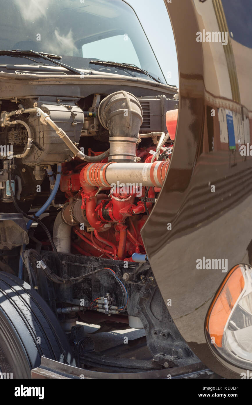 Fully-electric class 6 delivery truck open hood with engine inside ...