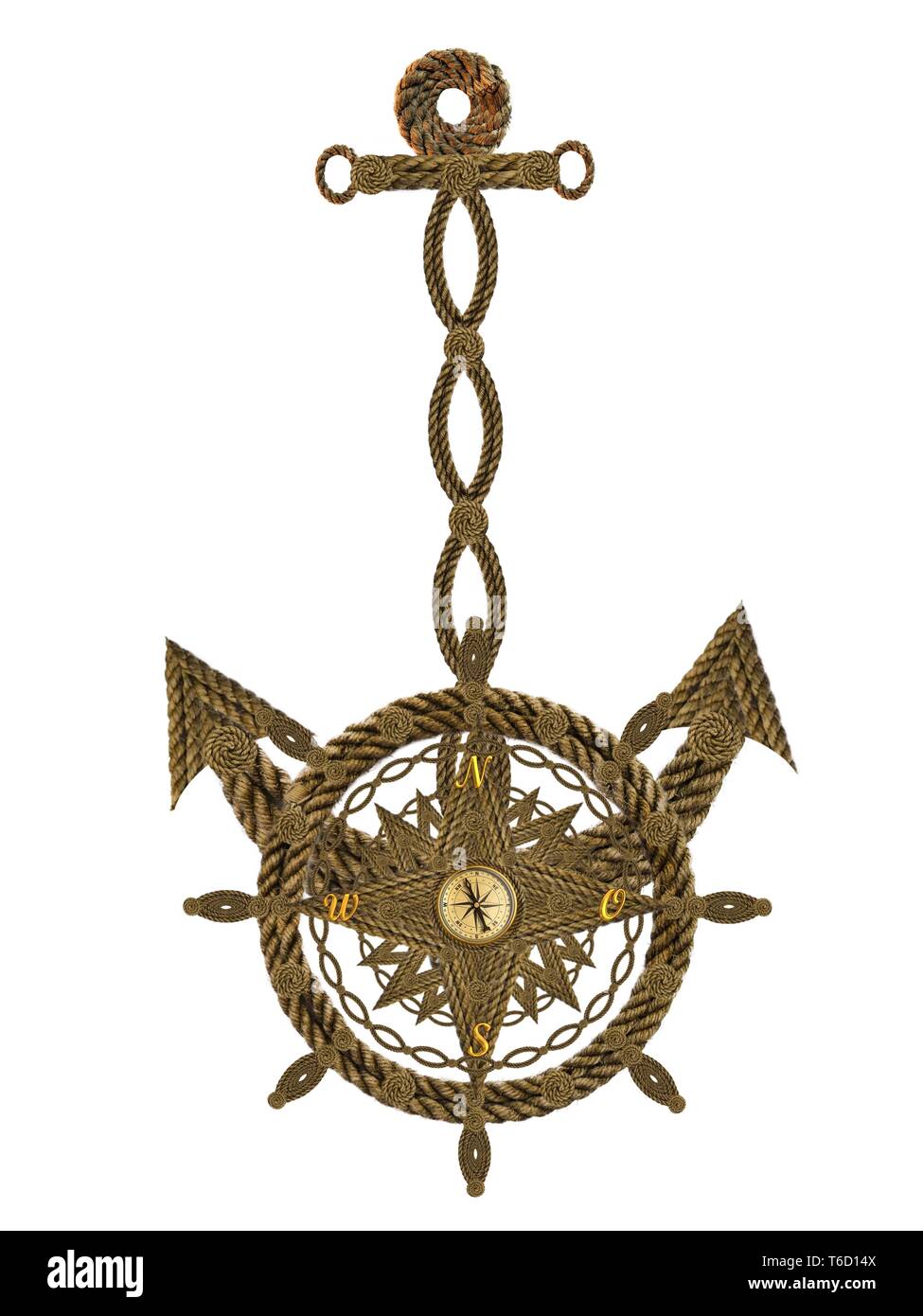 Compass anchor steering wheel Stock Photo - Alamy