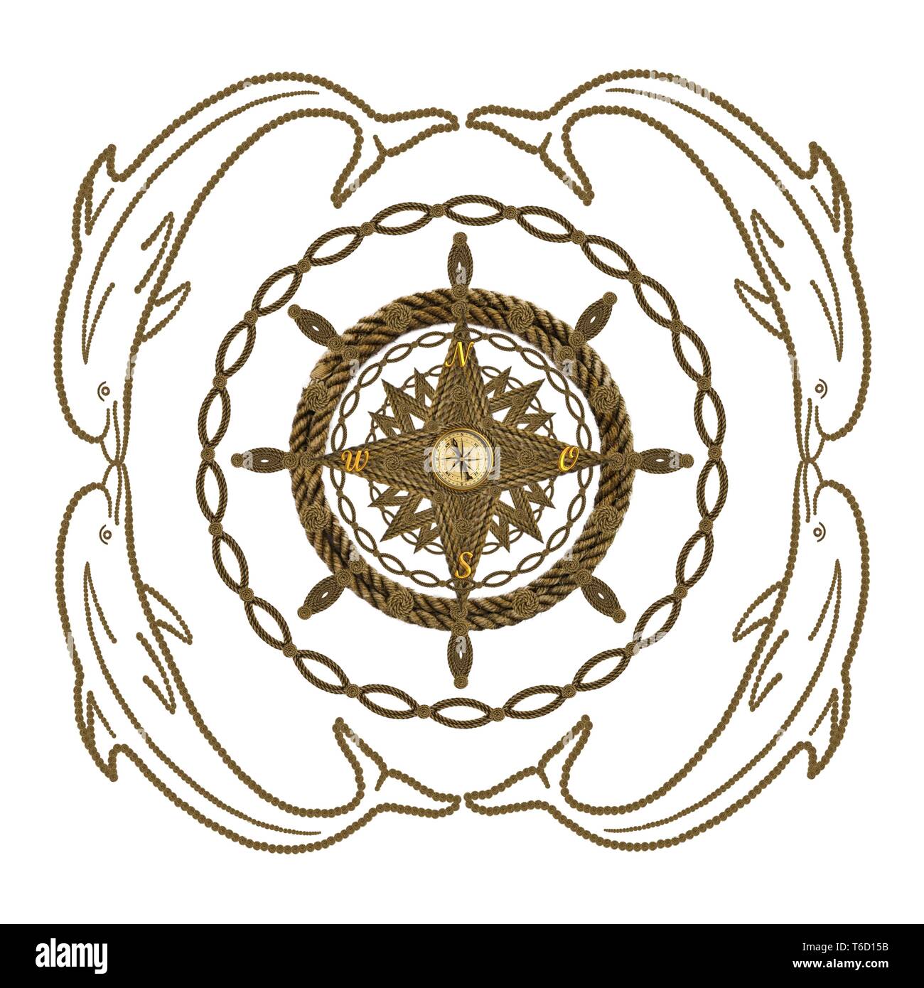 Dolphins compass steering wheel Stock Photo - Alamy