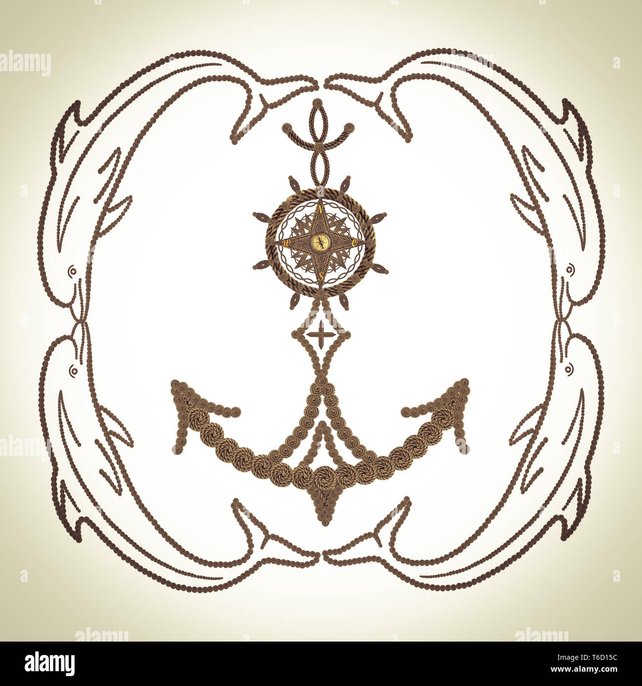 Dolphins compass steering wheel Stock Photo - Alamy