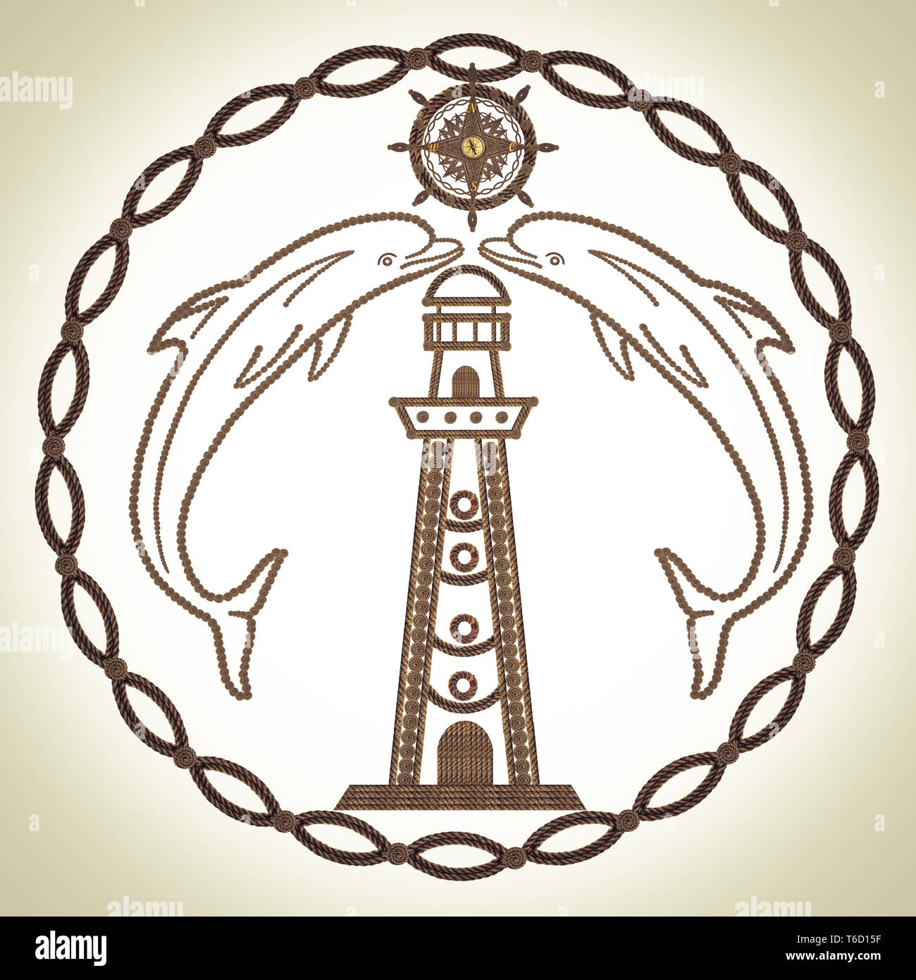 Dolphins compass wheel and lighthouse Stock Photo - Alamy