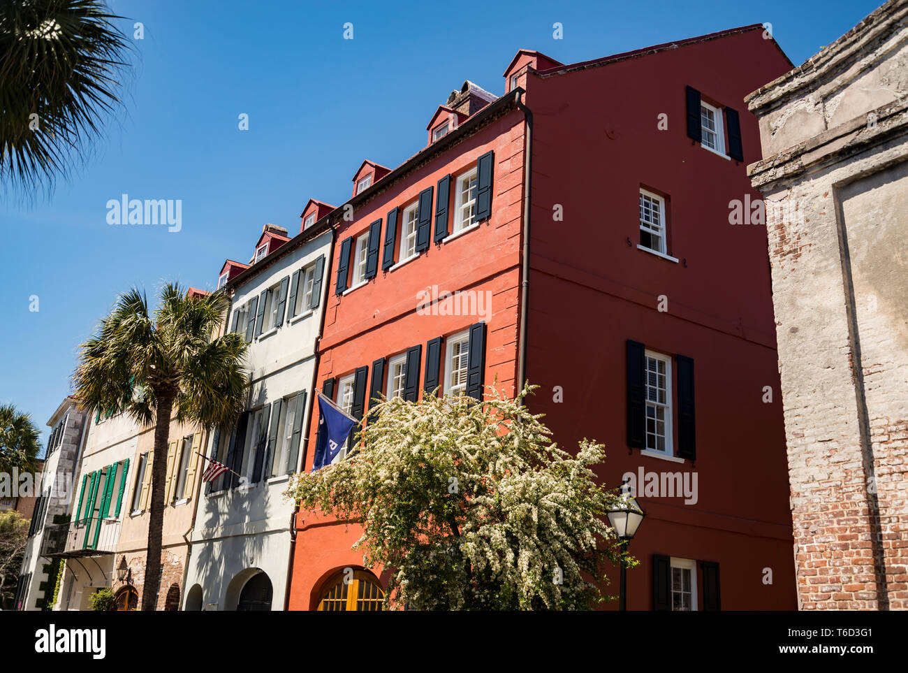 Historical downtown colored buildings in Charleston, South Carolina ...