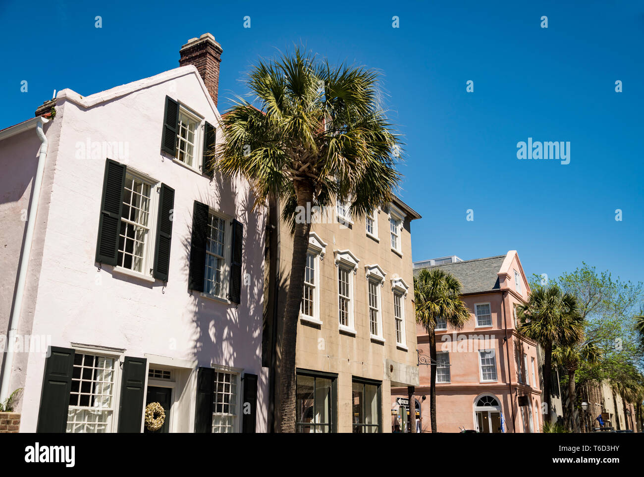 Historical downtown colored buildings in Charleston, South Carolina ...