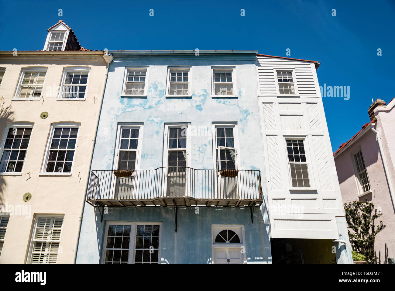 Historical downtown colored buildings in Charleston, South Carolina ...