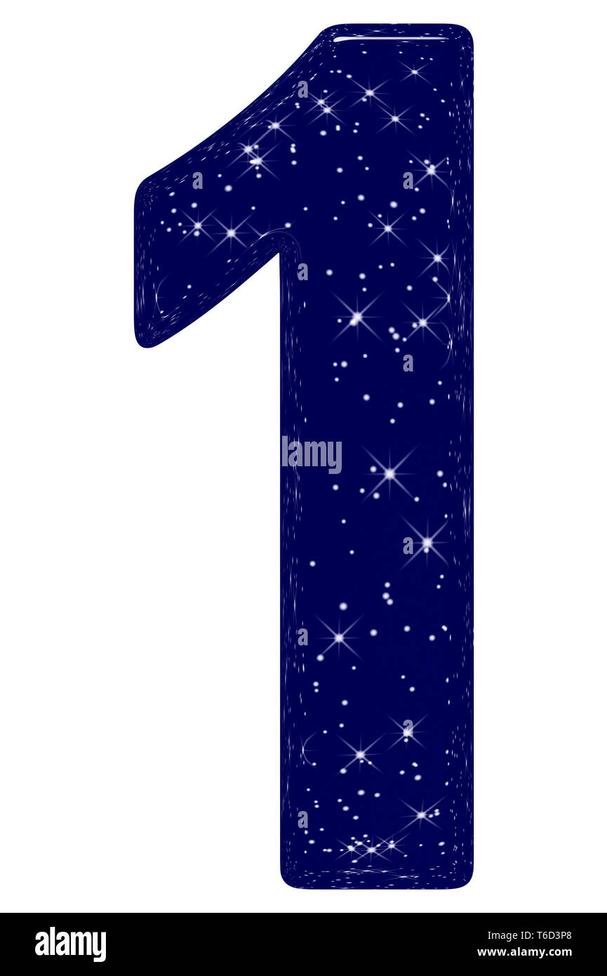 Numeral 1, one, star sky texture imitation, isolated on white ...