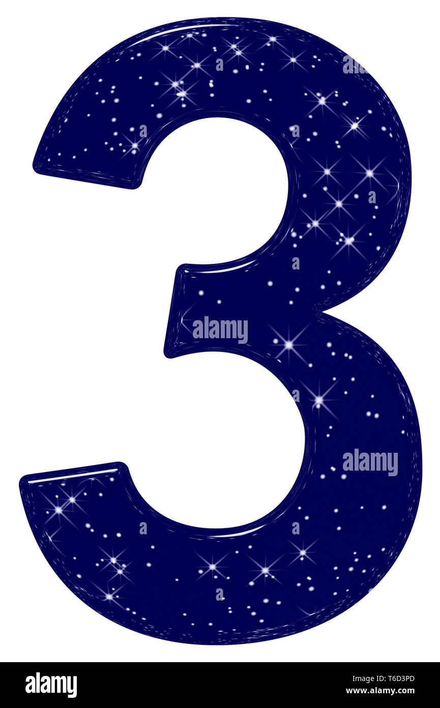 Numeral 3, three, star sky texture imitation, isolated on white ...