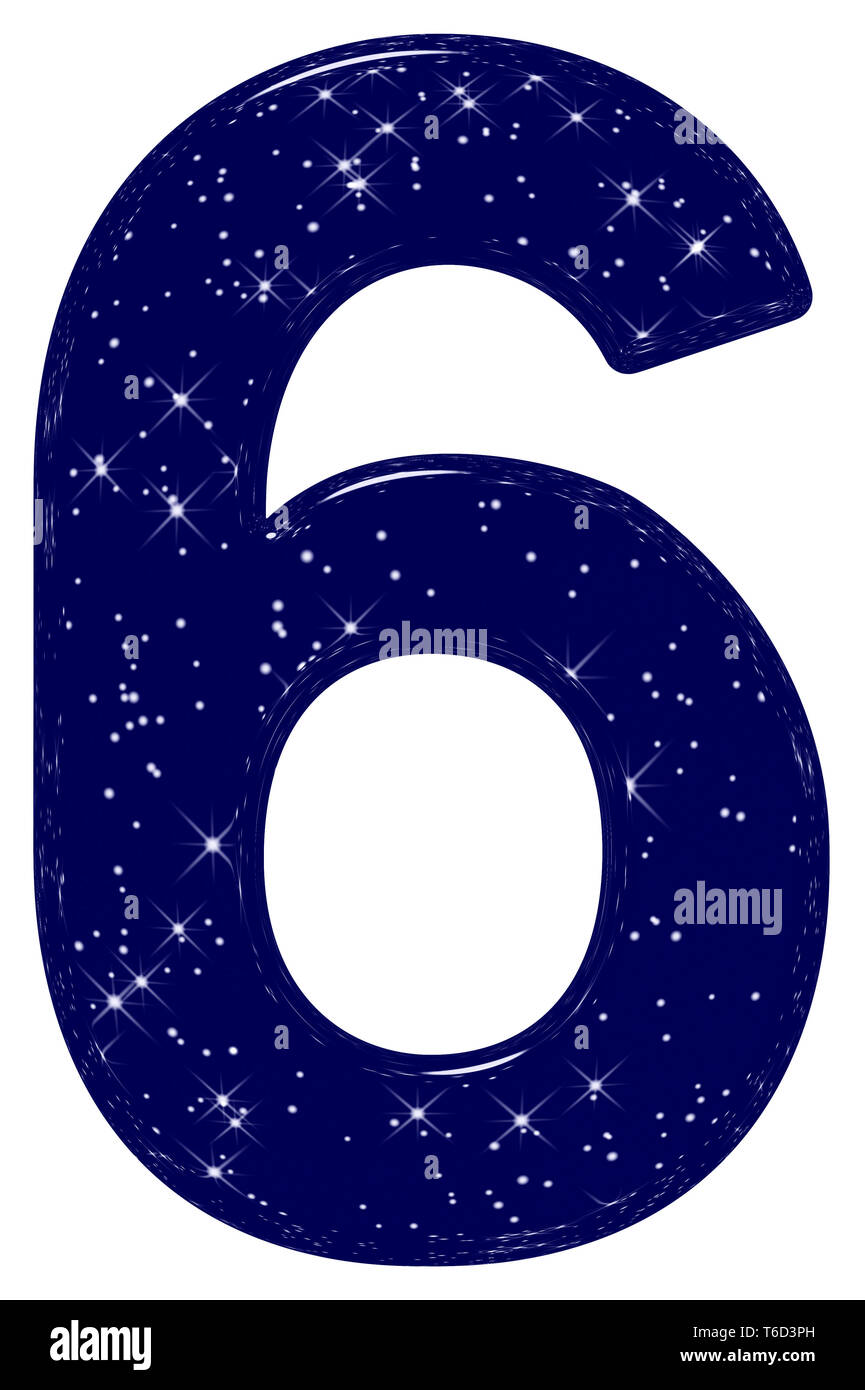 Numeral 6, six, star sky texture imitation, isolated on white ...