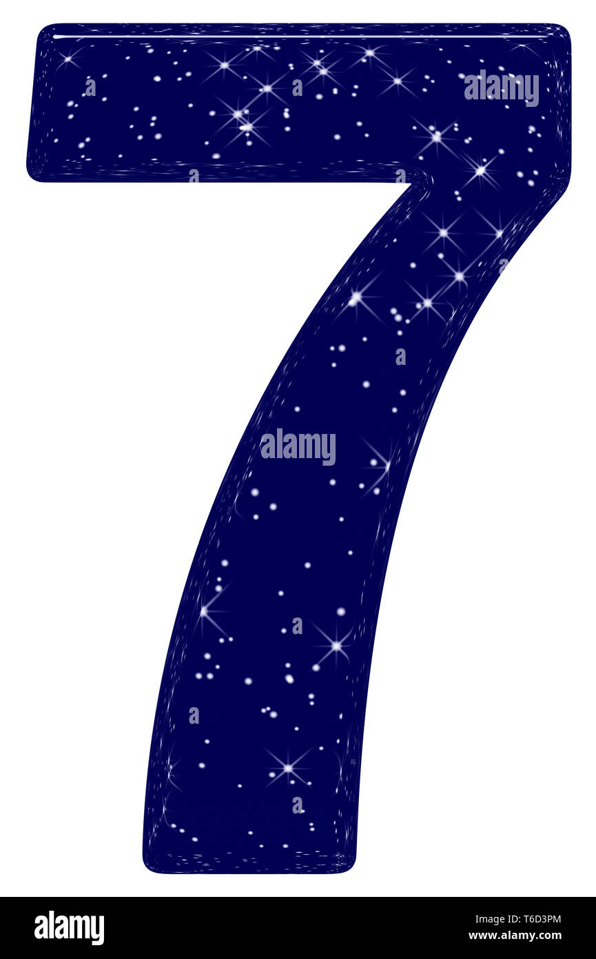 Numeral 7, seven, star sky texture imitation, isolated on white ...