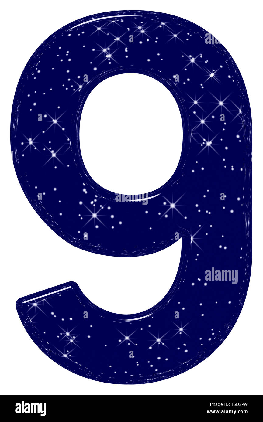 Numeral 9, nine, star sky texture imitation, isolated on white ...