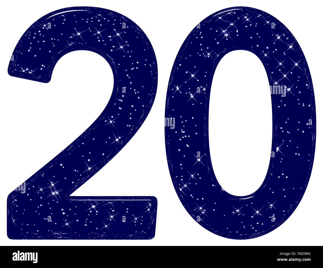 Numeral 20, twenty, star sky texture imitation, isolated on white ... Numeral 20, twenty, star sky texture imitation, isolated on white ...