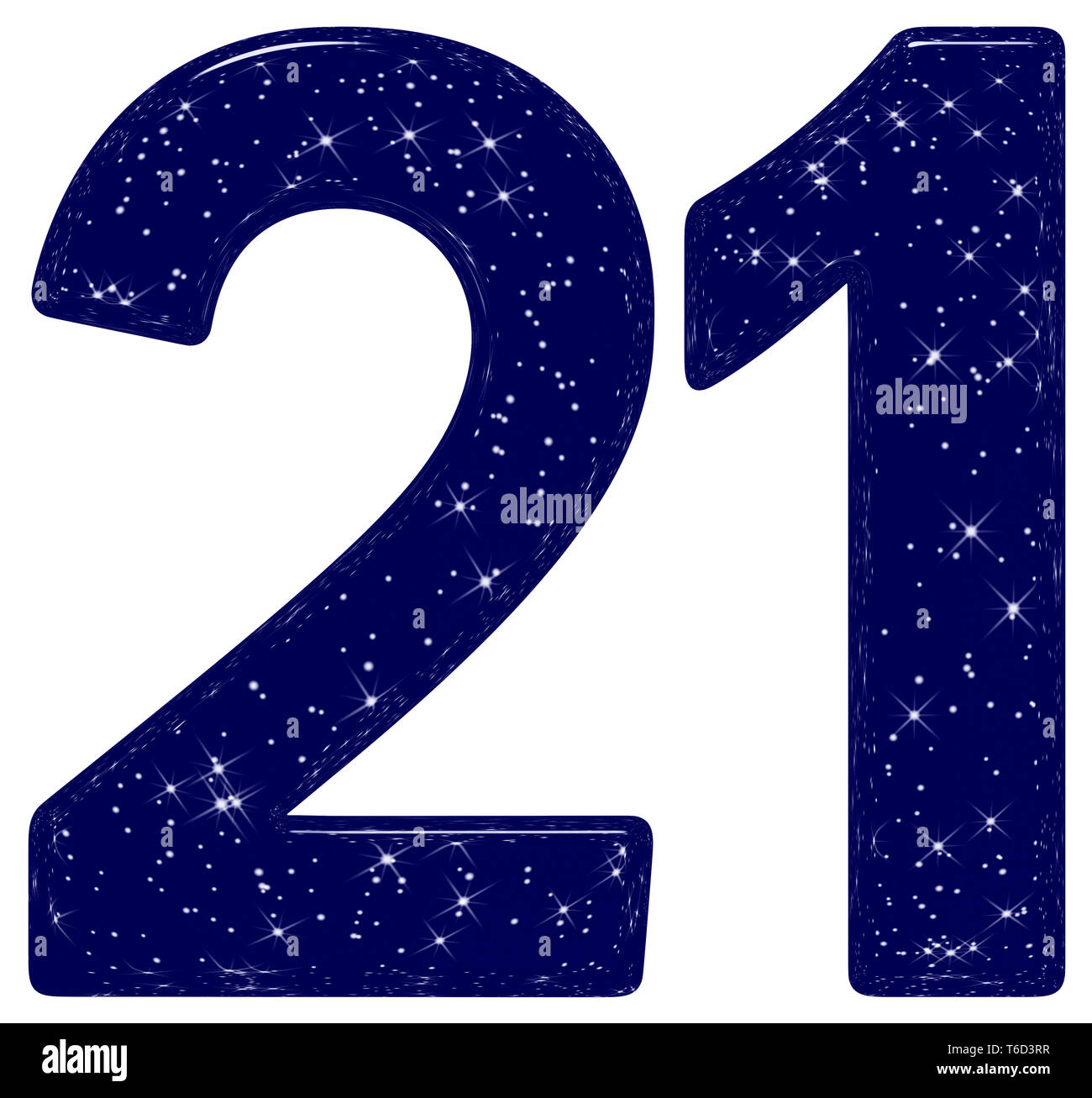 Numeral 21, twenty one, star sky texture imitation, isolated on white ...