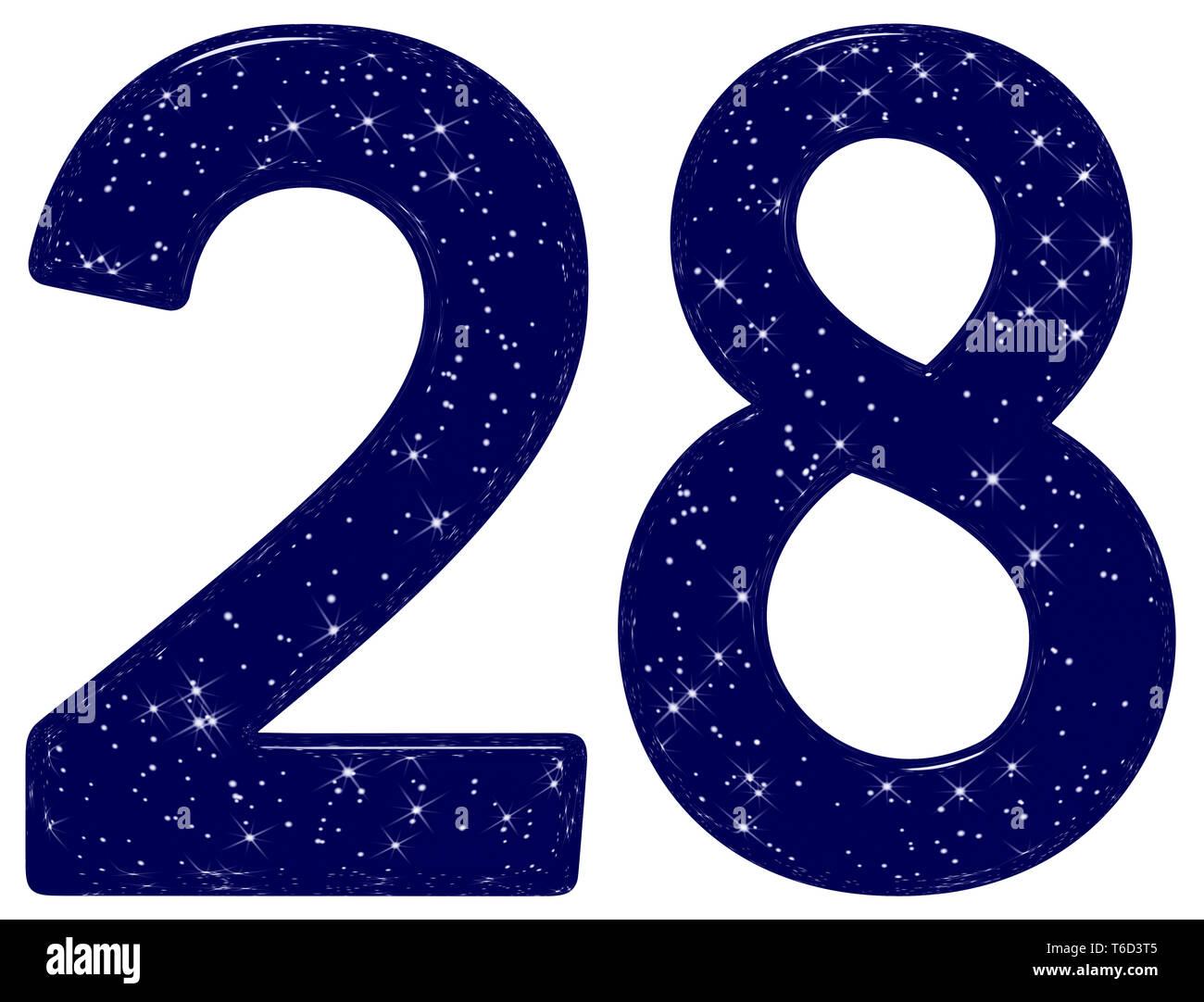 Numeral 28, twenty eight, star sky texture imitation, isolated on white ...