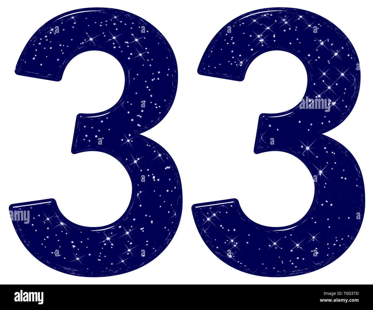 Numeral 33, thirty three, star sky texture imitation, isolated on white ...