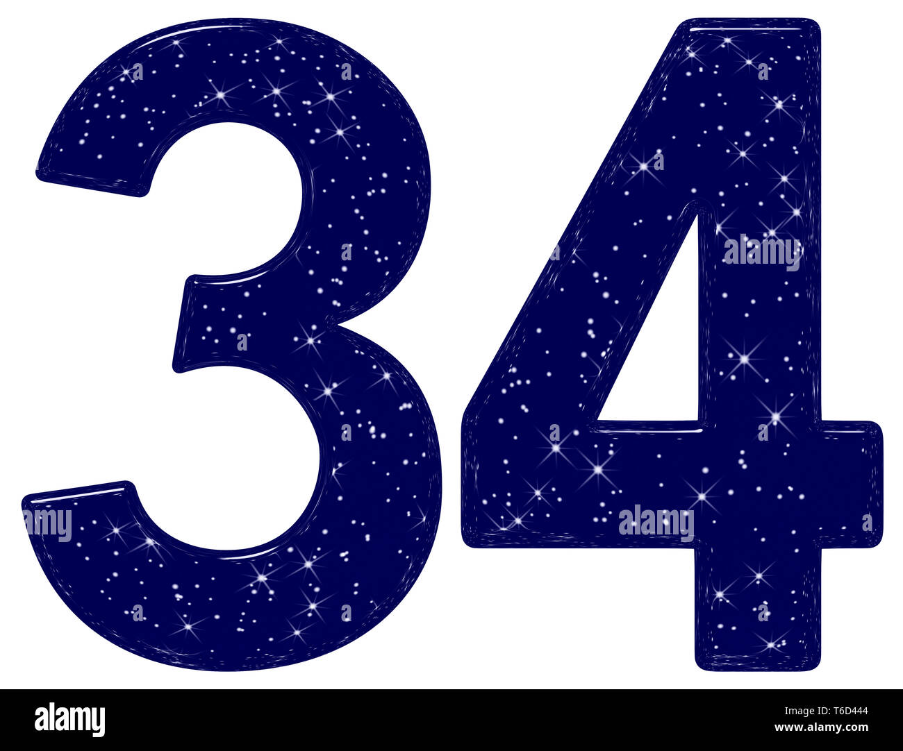 Numeral 34, thirty four, star sky texture imitation, isolated on white ...