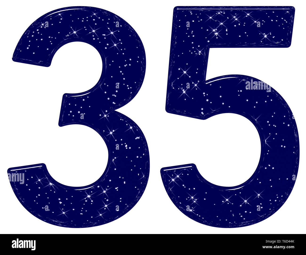 Numeral 35, thirty five, star sky texture imitation, isolated on white ...