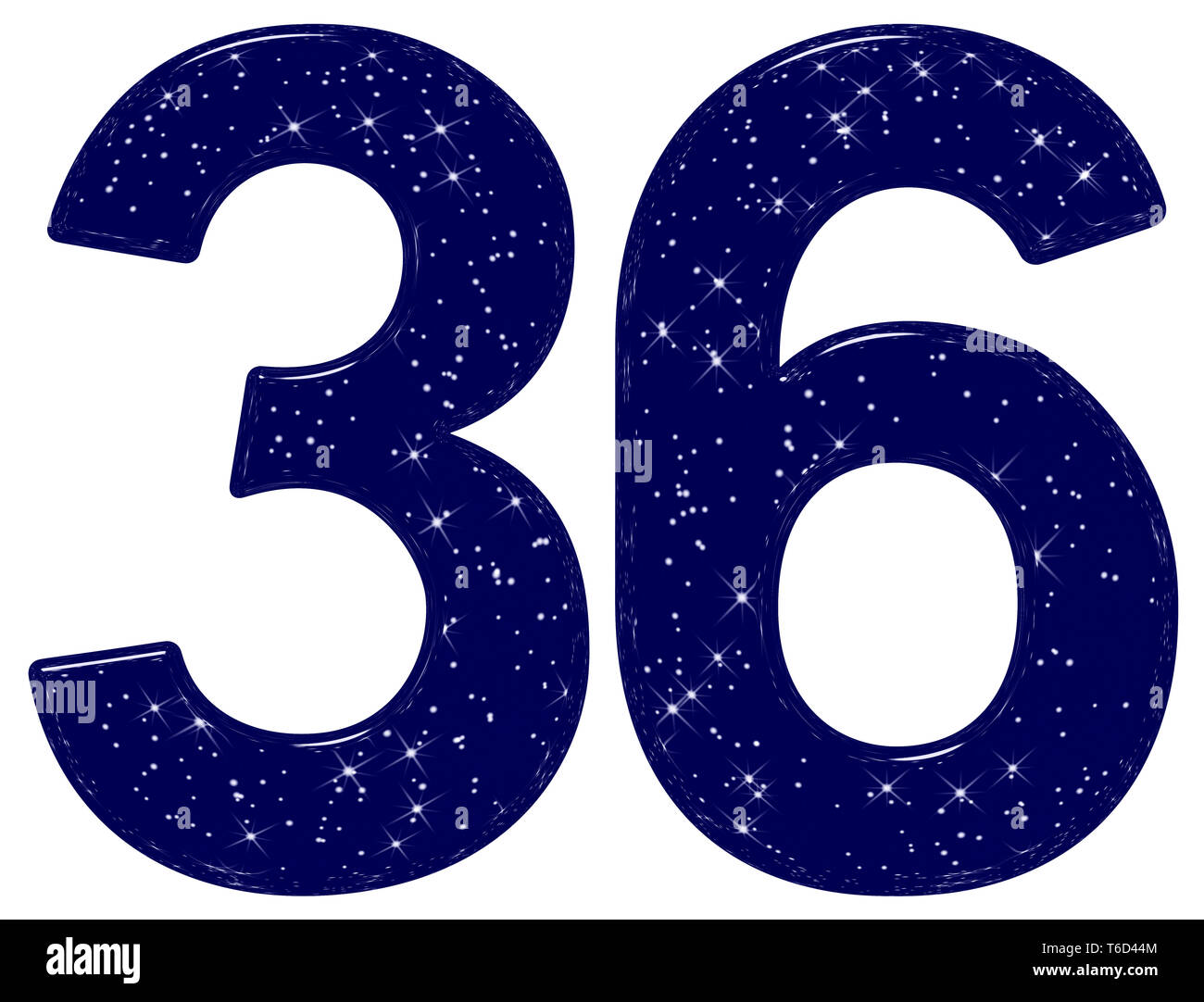 Numeral 36, thirty six, star sky texture imitation, isolated on white ...