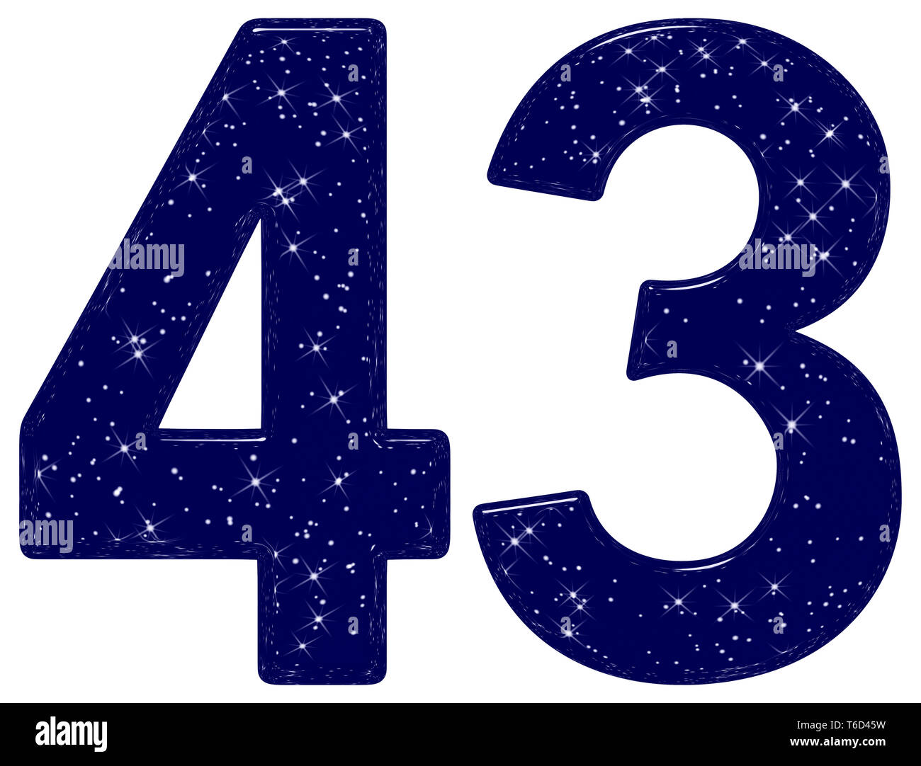Numeral 43, forty three, star sky texture imitation, isolated on white ...