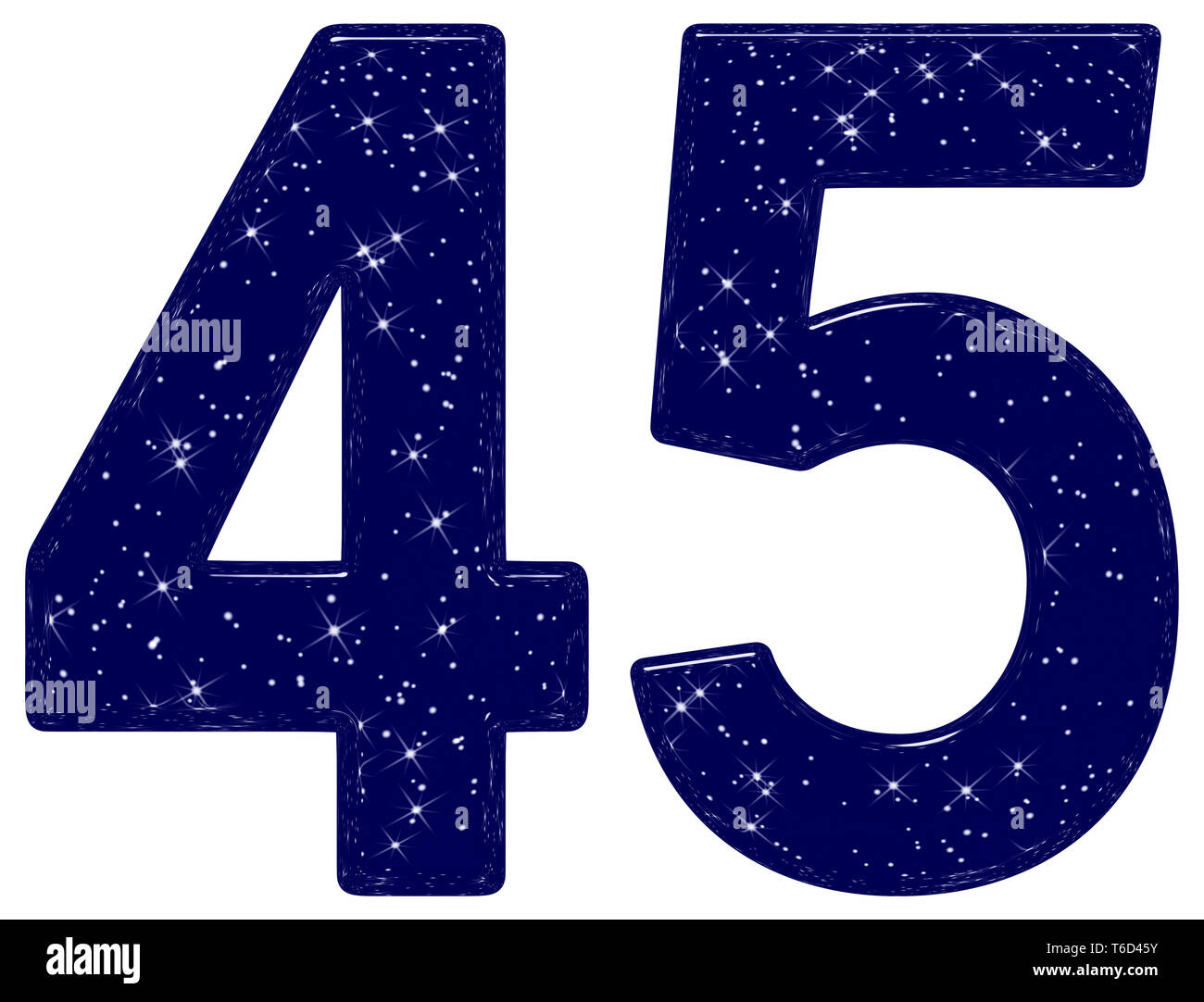 Numeral 45, forty five, star sky texture imitation, isolated on white ...