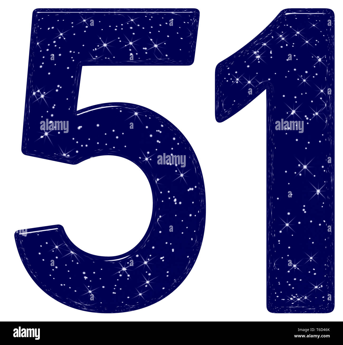 Numeral 51, fifty one, star sky texture imitation, isolated on white ...