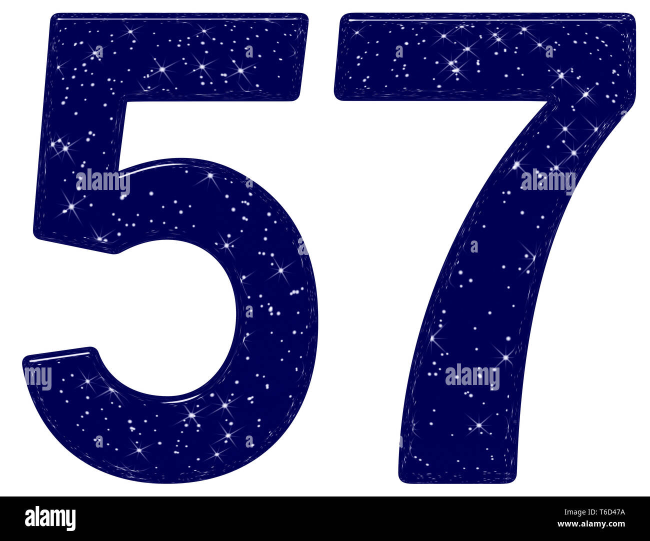 Numeral 57, fifty seven, star sky texture imitation, isolated on white ...