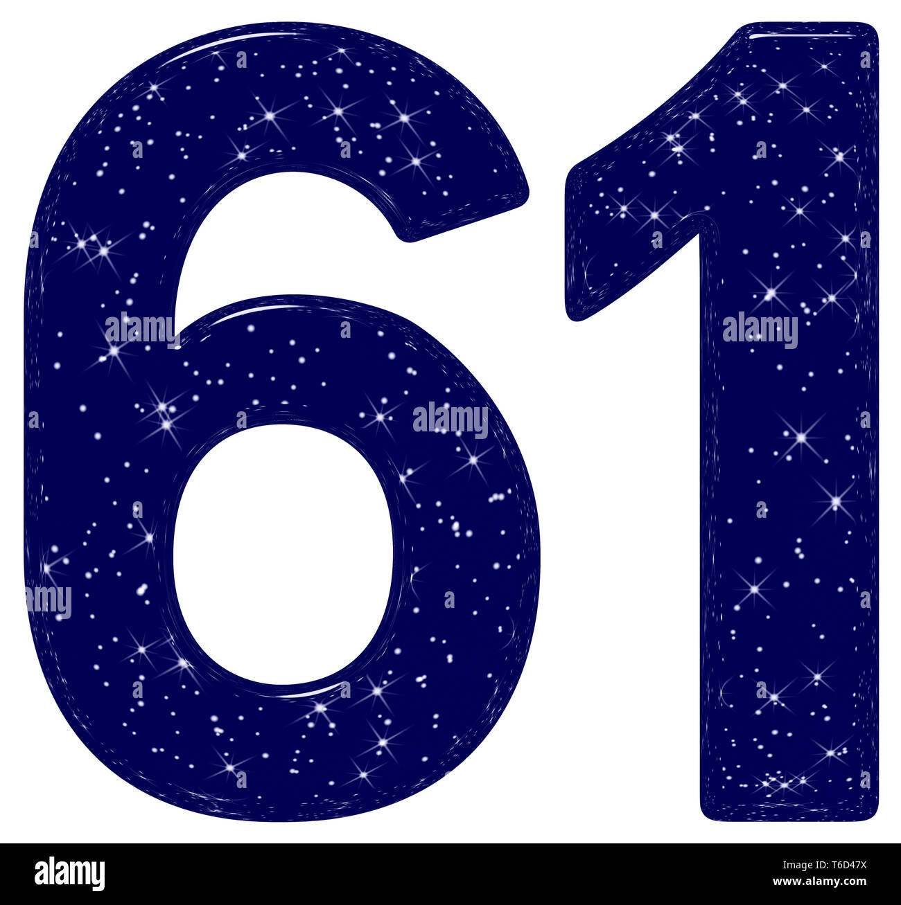Numeral 61, sixty one, star sky texture imitation, isolated on white ...