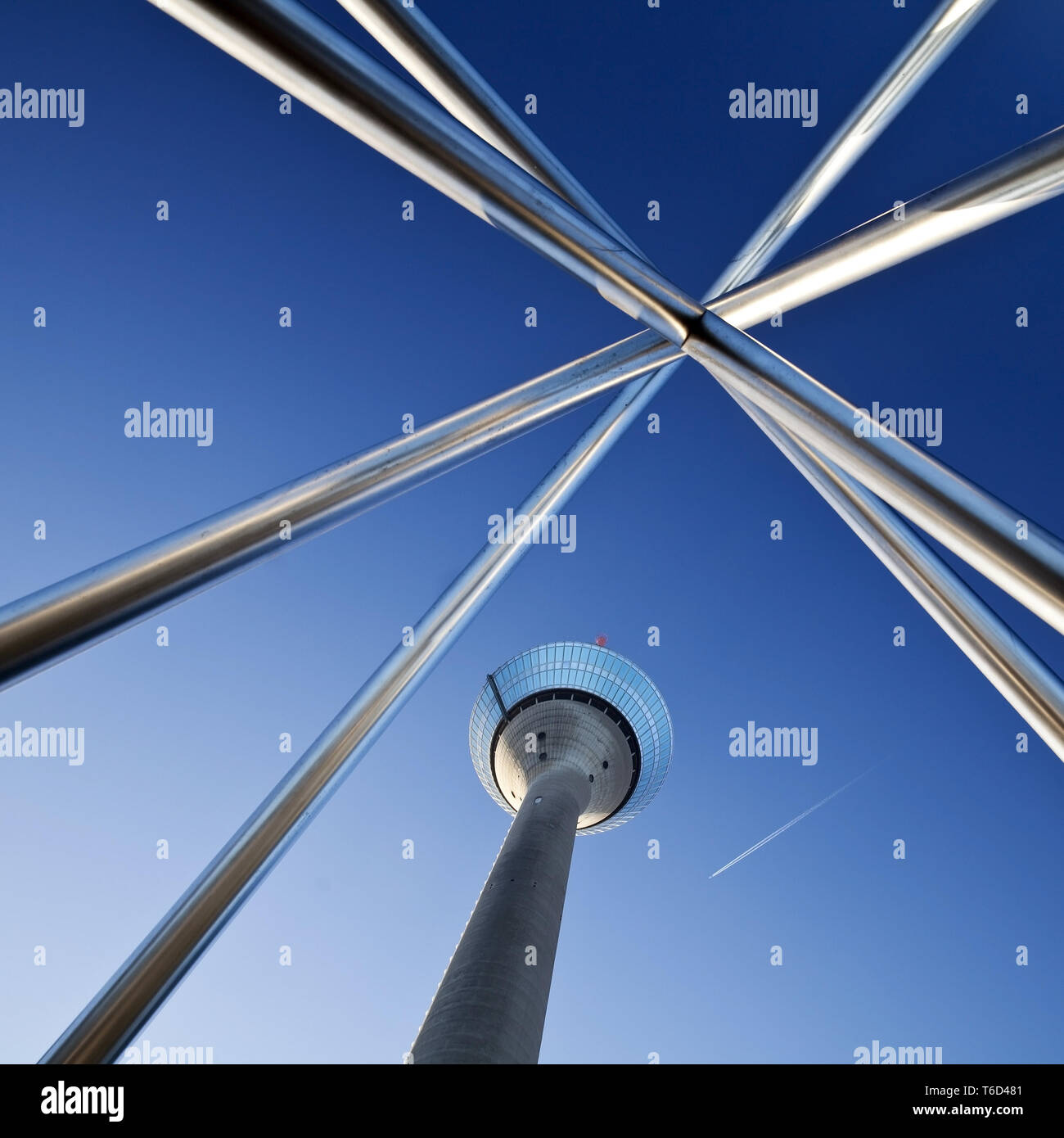 energy pyramid, Rhein tower and Condensation strip from an airplane ...