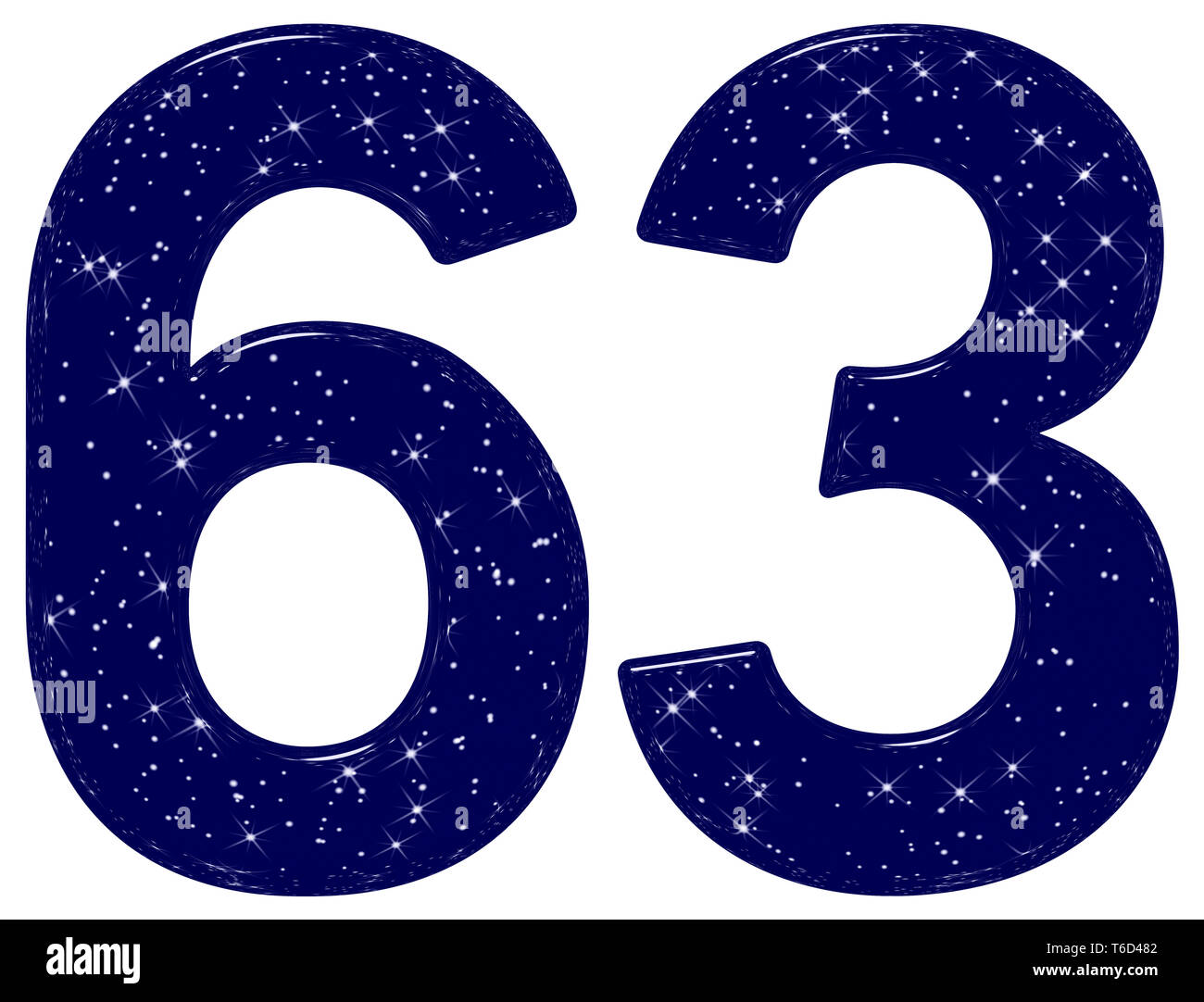 Numeral 63, sixty three, star sky texture imitation, isolated on white ...