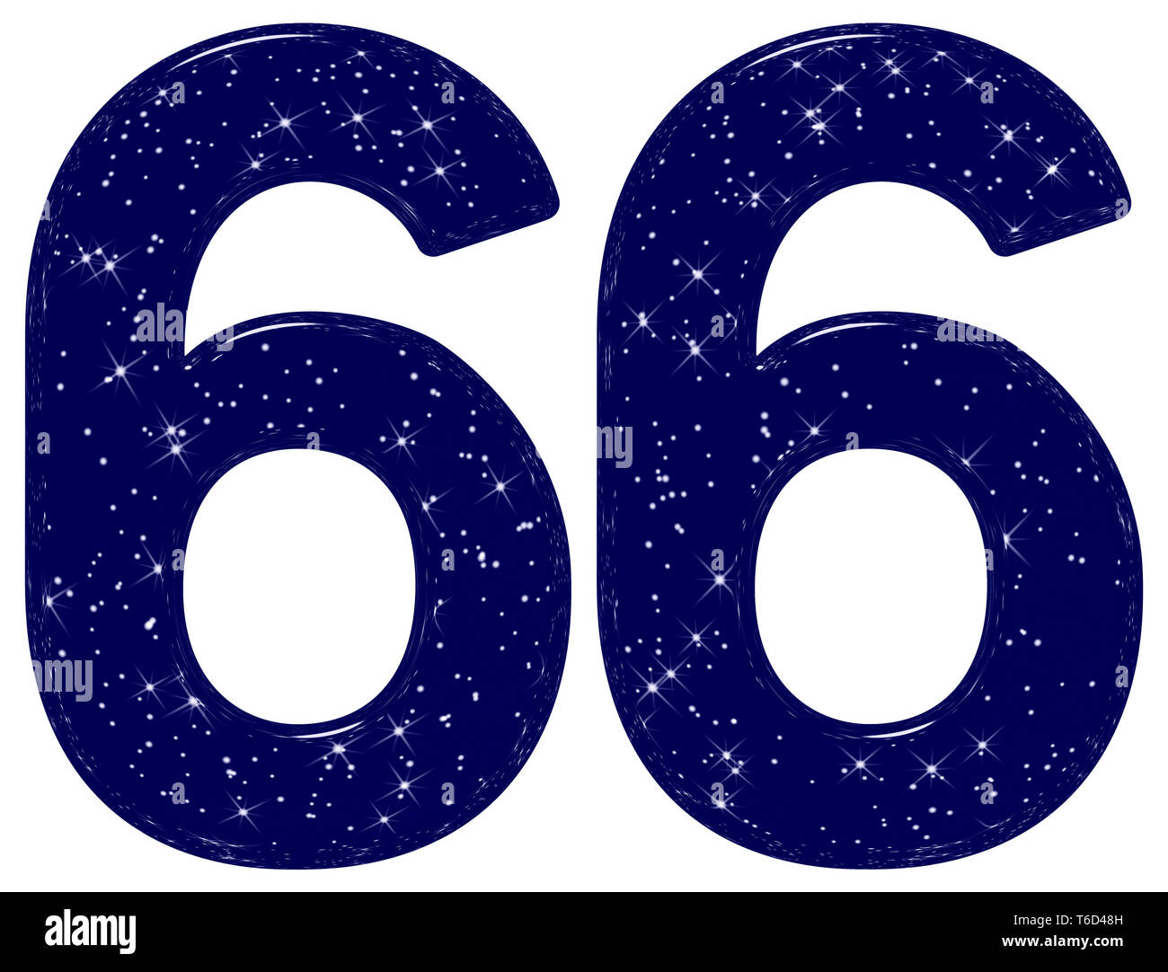 Numeral 66, sixty six, star sky texture imitation, isolated on white ...