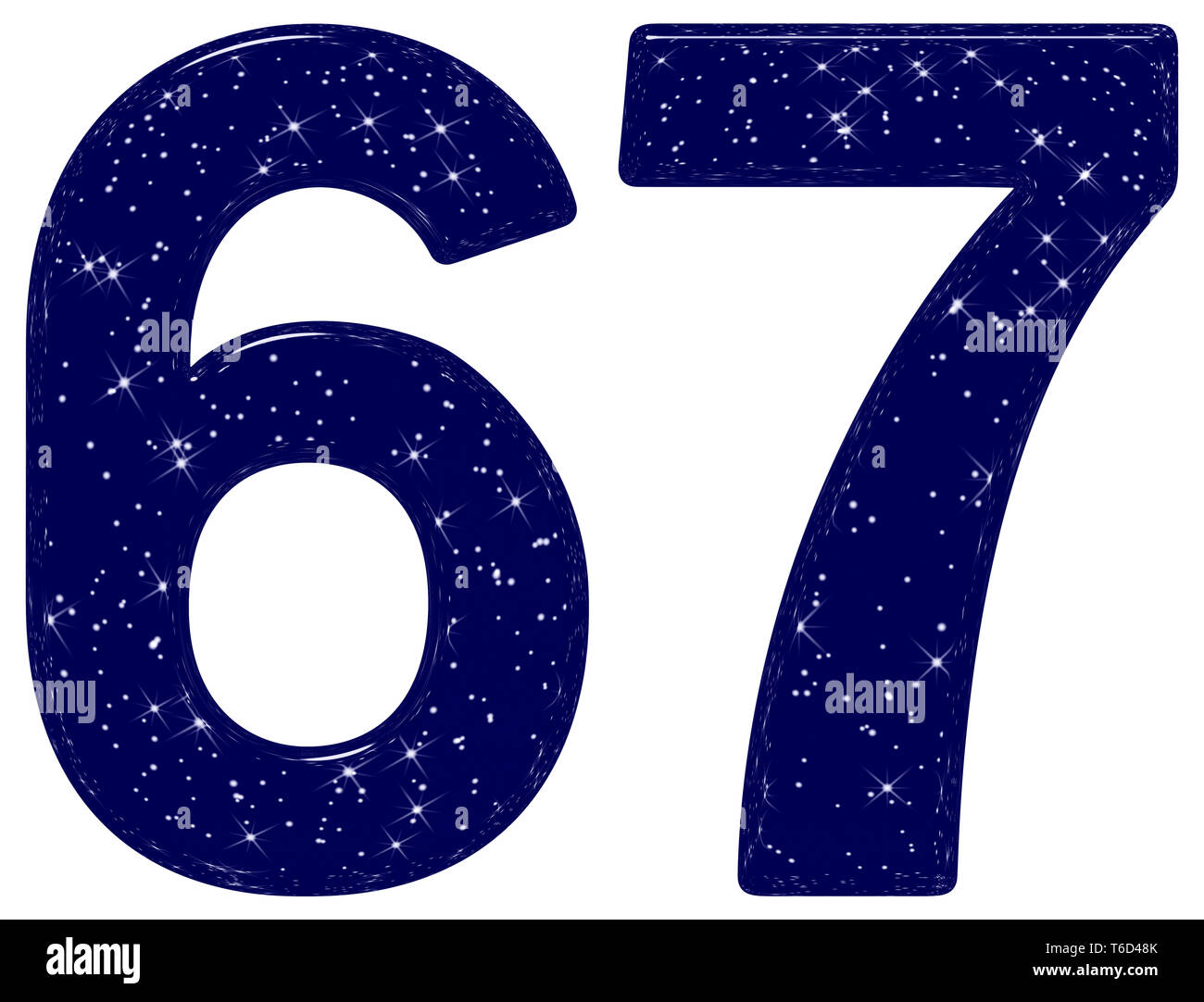 Numeral 67, sixty seven, star sky texture imitation, isolated on white ...