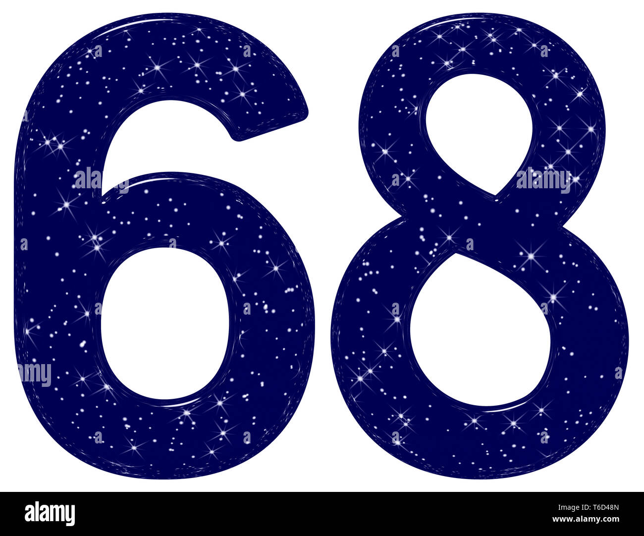 Numeral 68, sixty eight, star sky texture imitation, isolated on white ...
