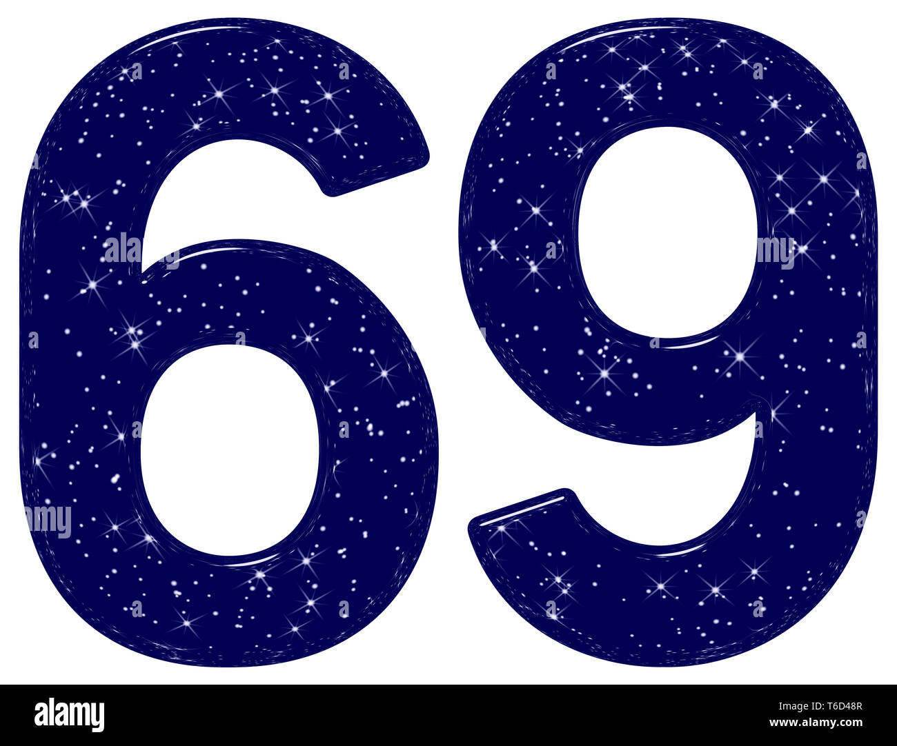 Numeral 69, sixty nine, star sky texture imitation, isolated on white ...