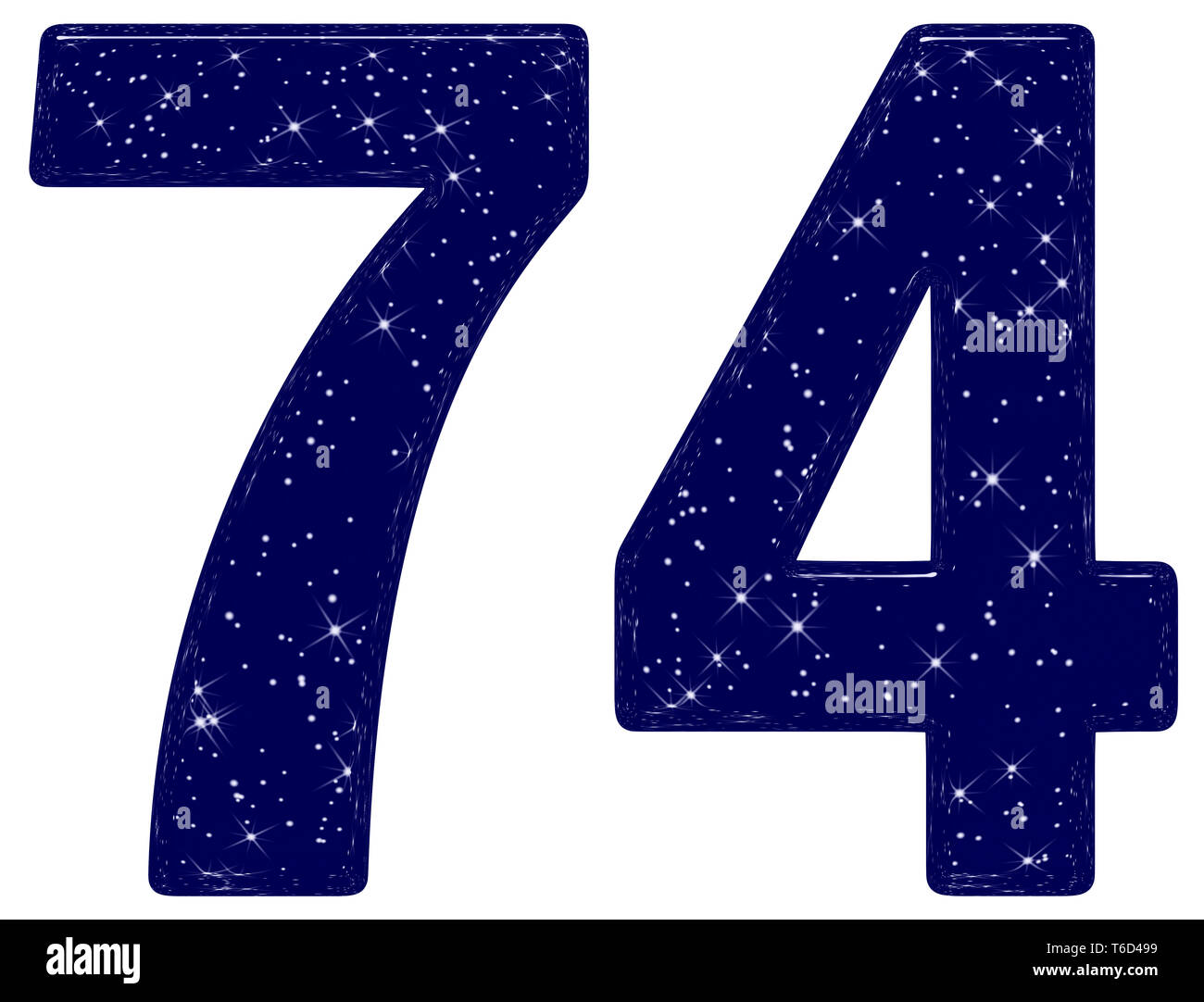 Numeral 74, seventy four, star sky texture imitation, isolated on white ...