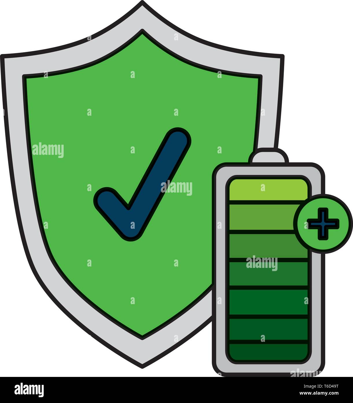 shield with check symbol and battery energy level Stock Vector Image ...