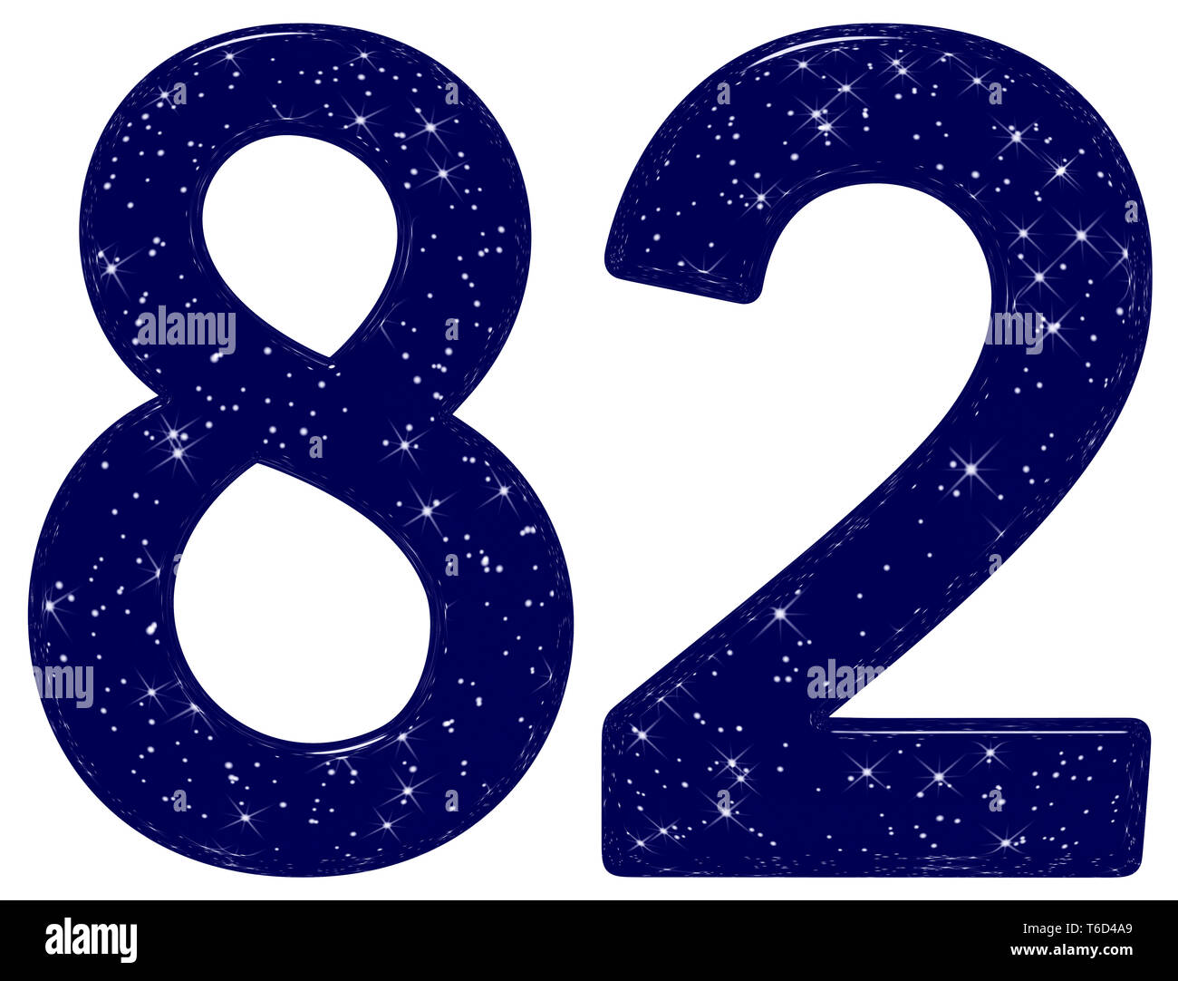 Numeral 82, eighty two, star sky texture imitation, isolated on white ...