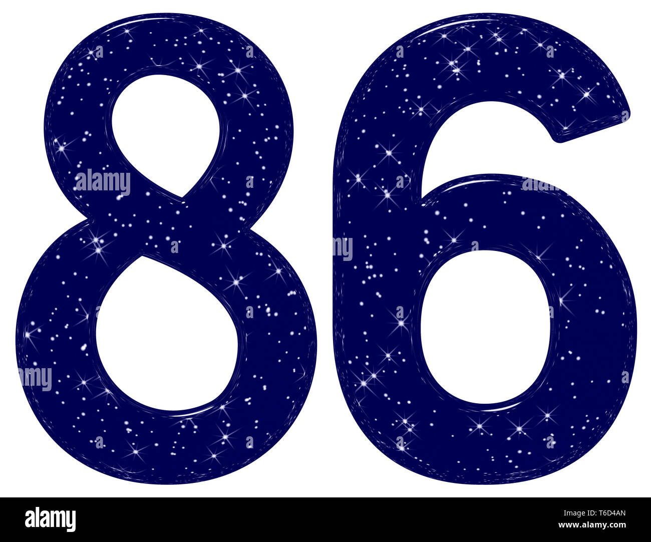 Numeral 86, eighty six, star sky texture imitation, isolated on white ...