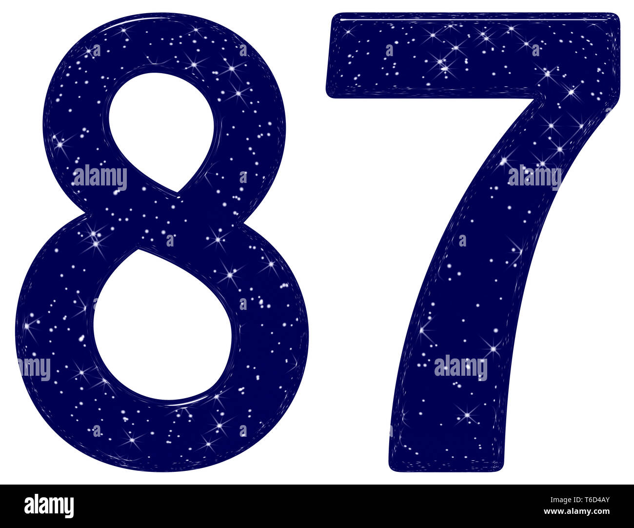 Numeral 87, eighty seven, star sky texture imitation, isolated on white ...