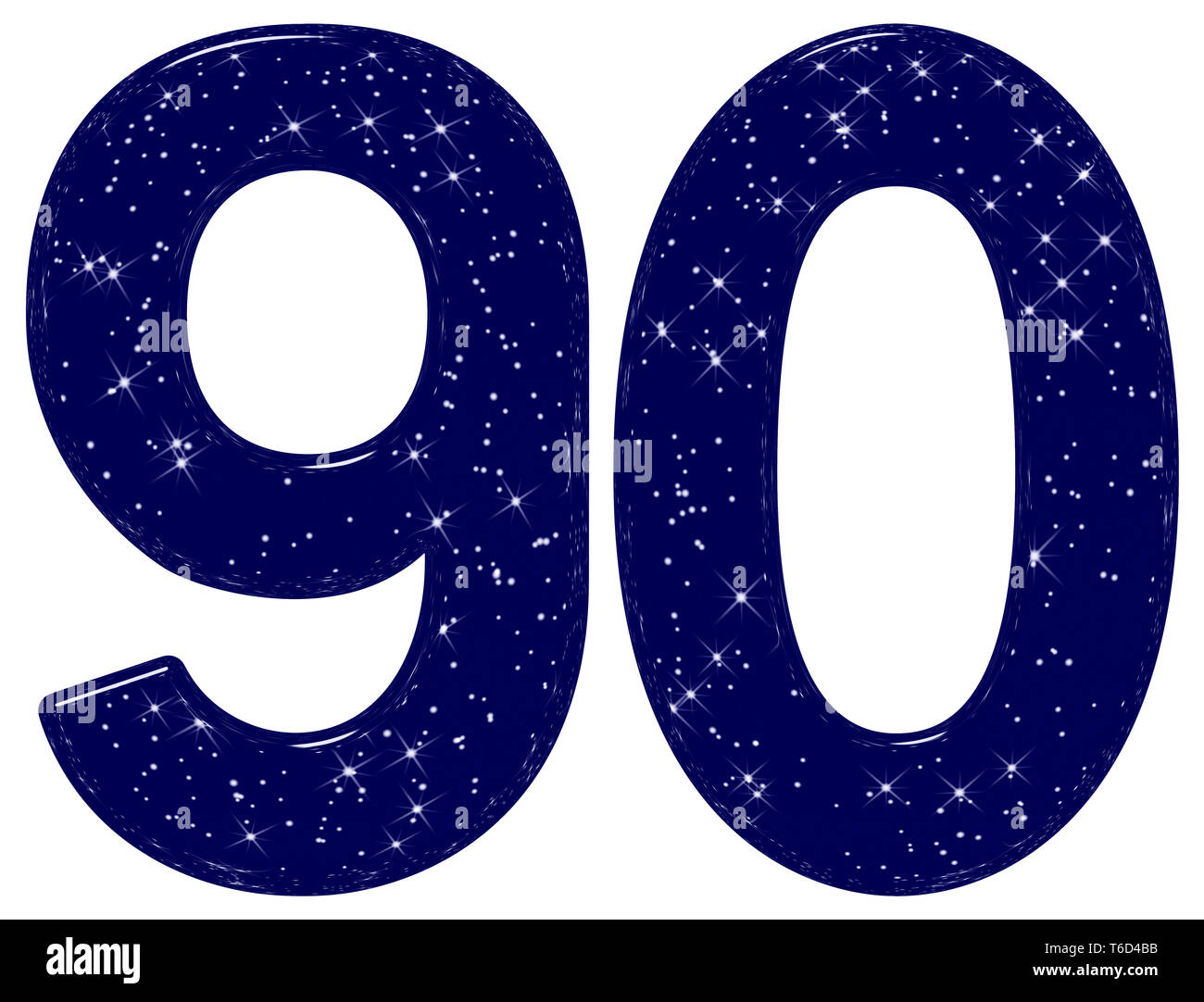 Numeral 90, ninety, star sky texture imitation, isolated on white ...